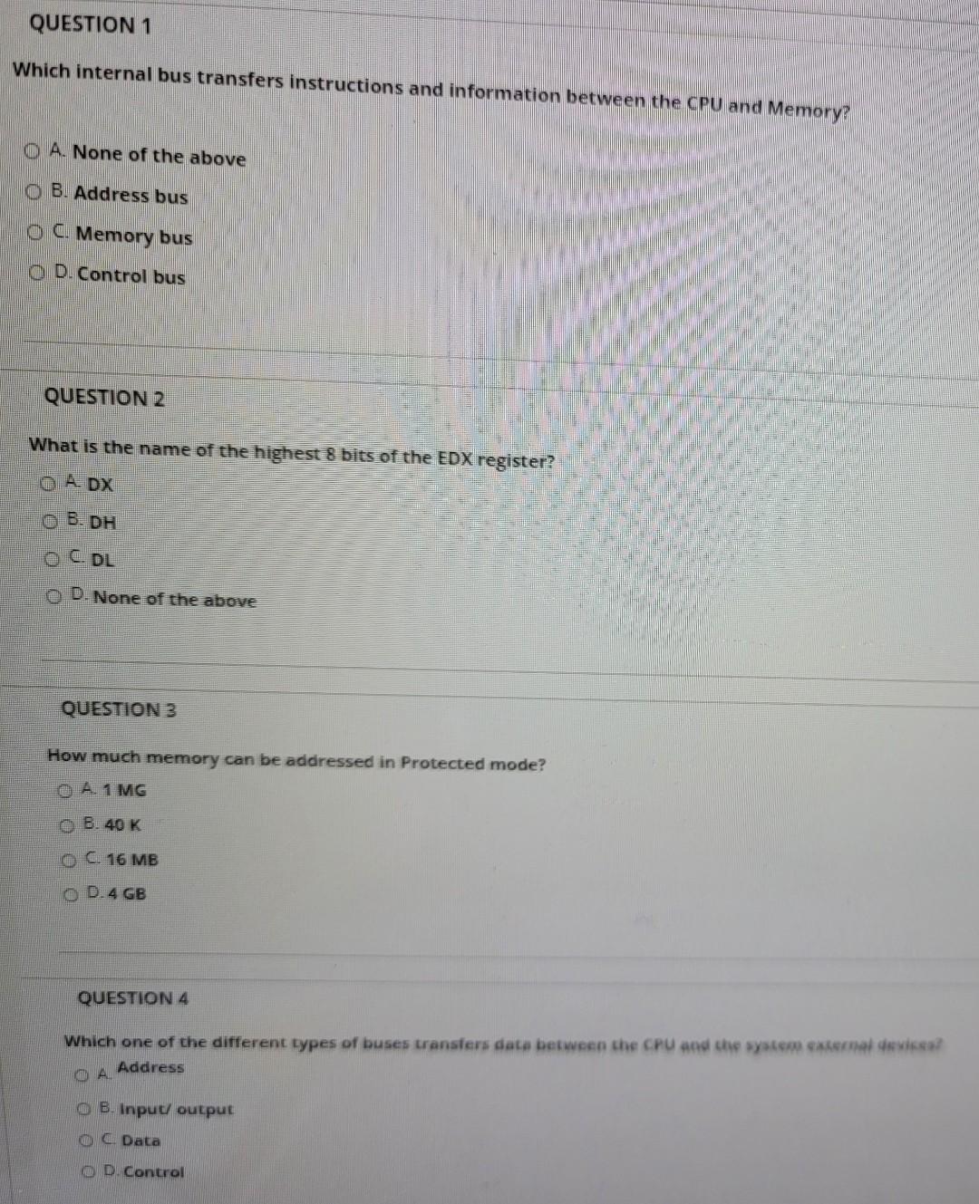 Solved QUESTION 1 Which internal bus transfers instructions | Chegg.com