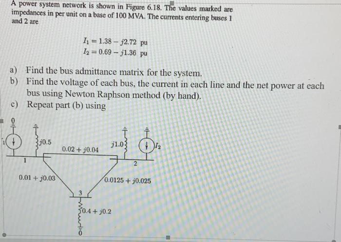 Solved A power system network is shown in Figure 6.18. The | Chegg.com