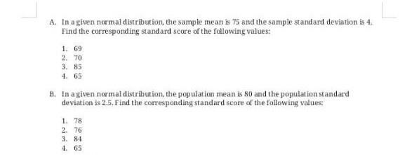 Solved A. In a given normal distribution, the sample mean is | Chegg.com