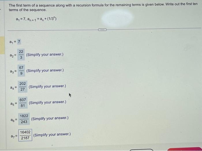 Solved The first term of a sequence along with a recursion | Chegg.com
