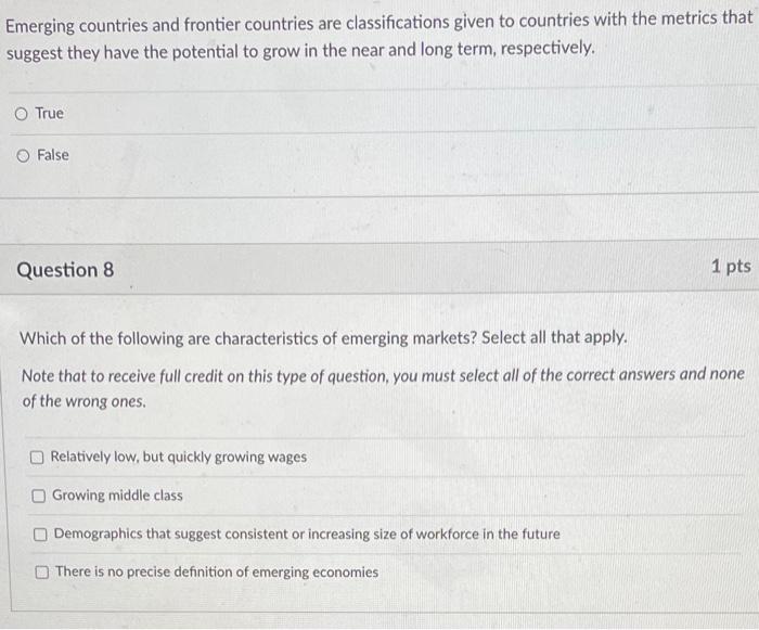 Solved Emerging countries and frontier countries are | Chegg.com