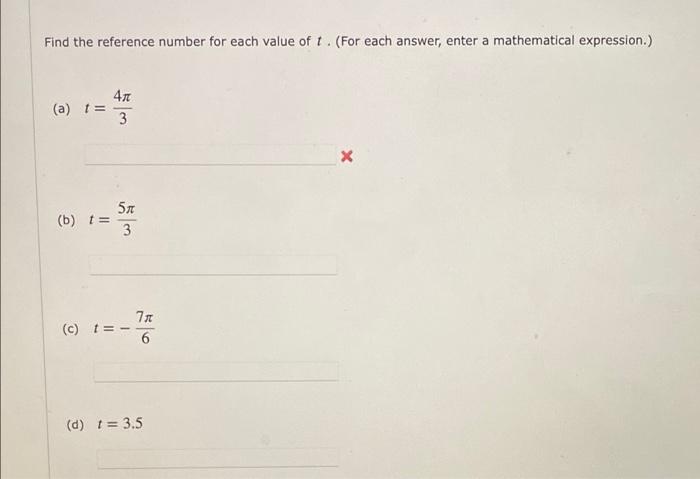 Solved Find the reference number for each value of t. (For | Chegg.com