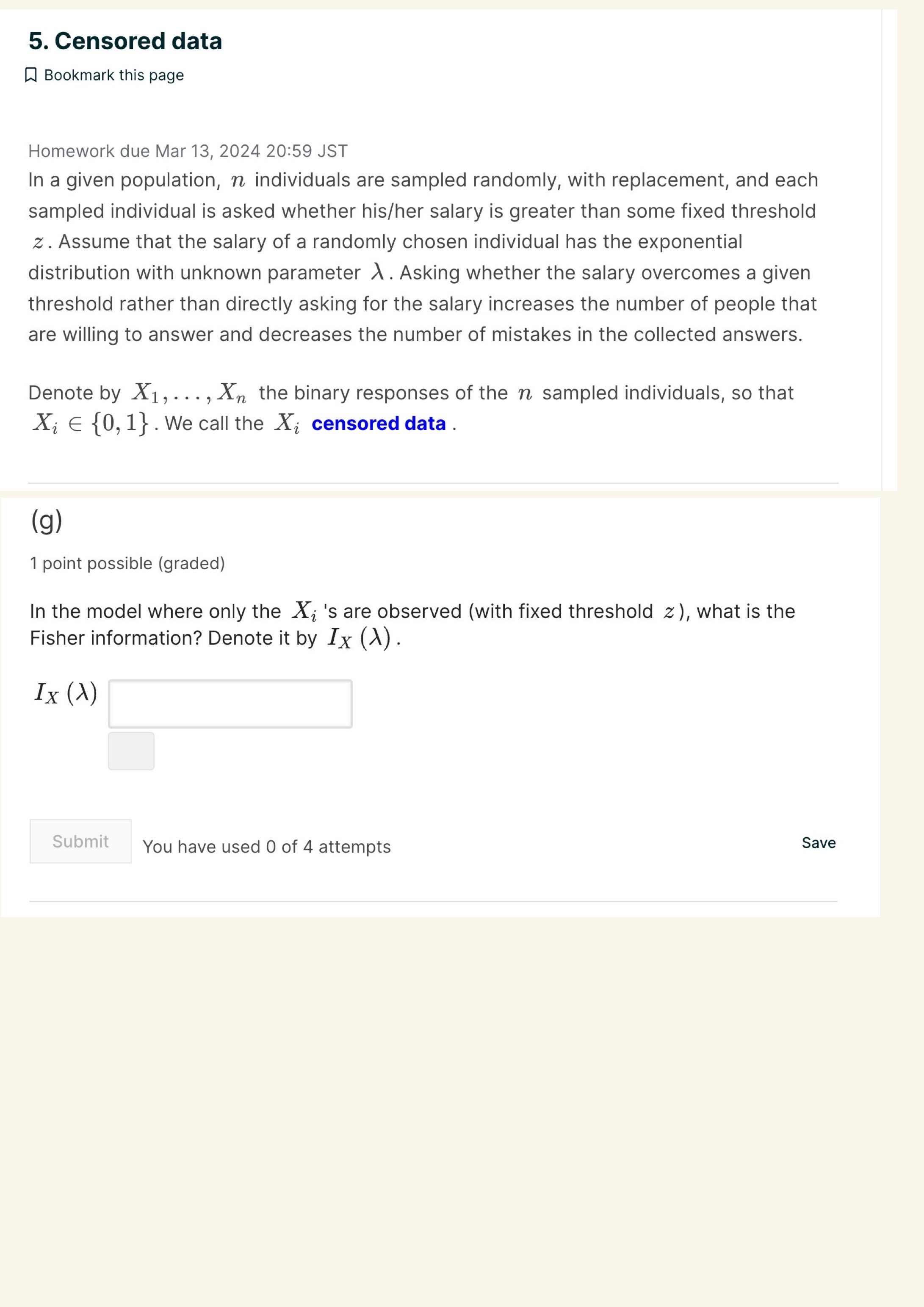 Solved Censored data ﻿Bookmark this pageHomework due Mar | Chegg.com
