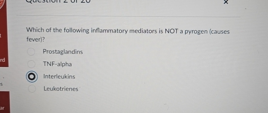 Solved Which of the following inflammatory mediators is NOT | Chegg.com