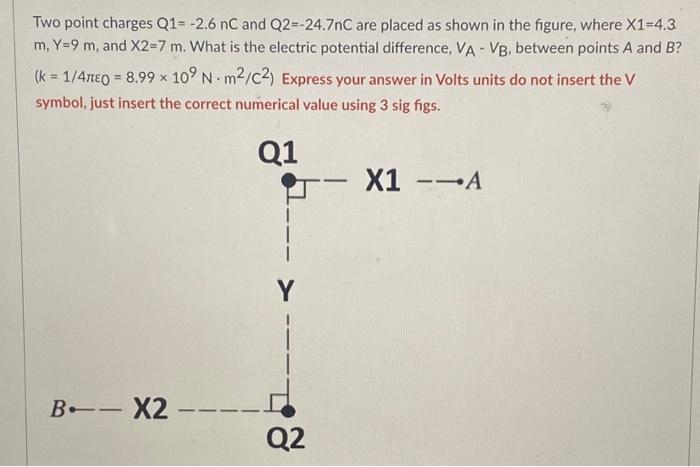 Solved Two point charges Q1=−2.6nC and Q2=−24.7nC are placed | Chegg.com