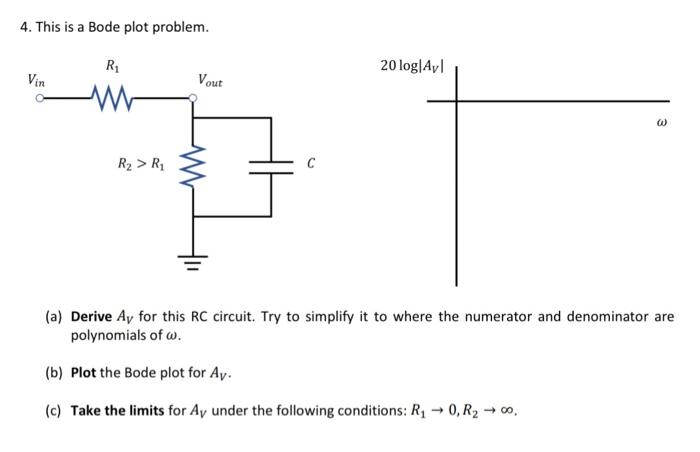 Solved 4. This is a Bode plot problem. R 20 log|Ayl Vin Vout | Chegg.com
