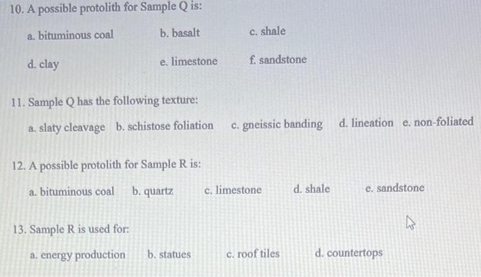 Solved 1. A possible protolith for Sample M is: a. | Chegg.com