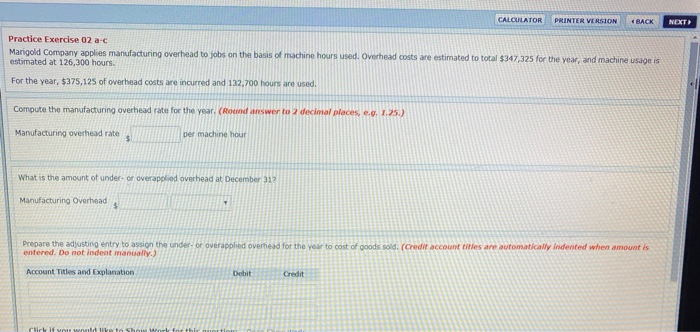 Solved CALCULATOR PRINTER VERSION BACK NEXT Practice | Chegg.com