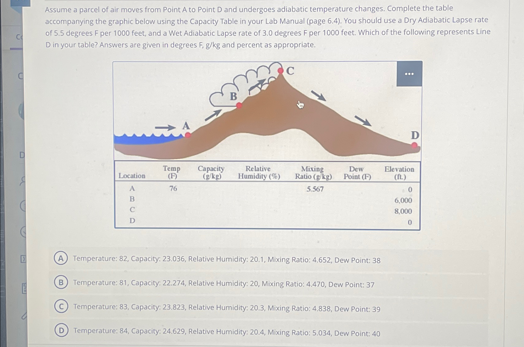 Solved Assume a parcel of air moves from Point A to Point D | Chegg.com
