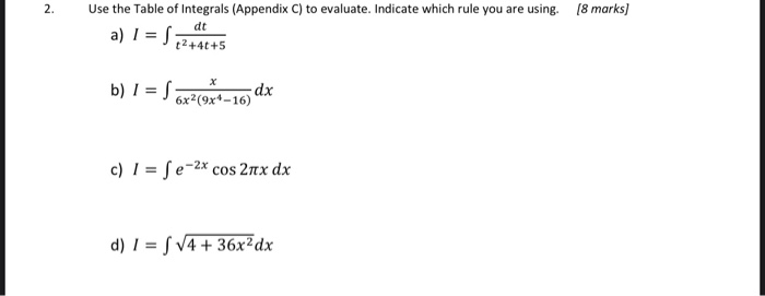Solved 2. Use the Table of Integrals (Appendix C) to | Chegg.com