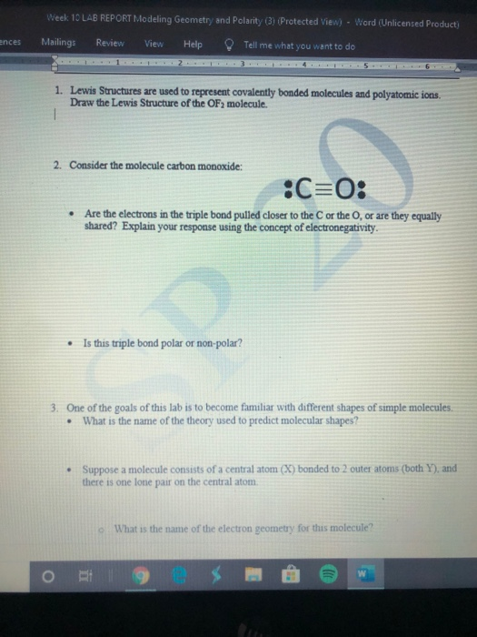 Solved Week 10 LAB REPORT Modeling Geometry and Polarity (3) | Chegg.com