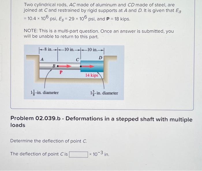 Solved Two cylindrical rods, AC made of aluminum and CD made | Chegg.com