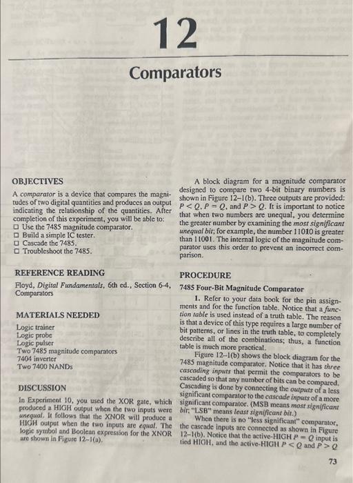 OBJECTIVES A block diagram for a magnitude comparator | Chegg.com