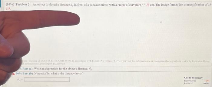 Solved (10\%) Problem 3: An object is placed a distance d5 | Chegg.com