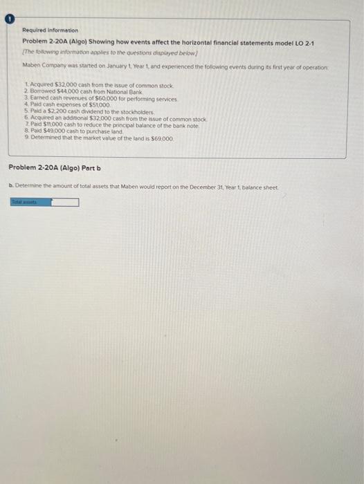 Solved Required information Problem 2-20A (Algo) Showing how | Chegg.com