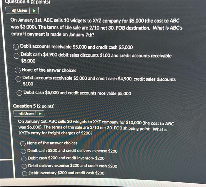 Solved On January 1st, ABC sells 20 widgets to XYZ company | Chegg.com