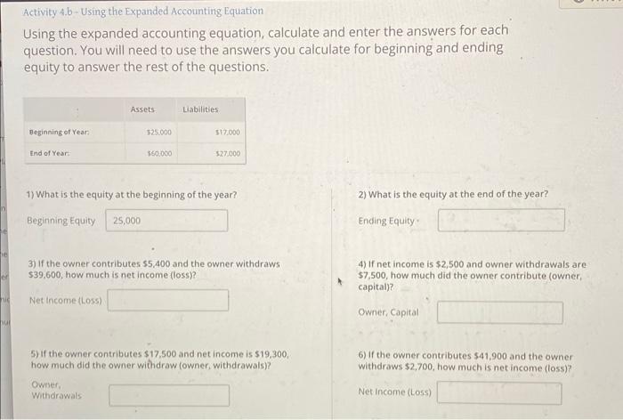 Solved Activity 4.b - Using the Expanded Accounting Equation | Chegg.com