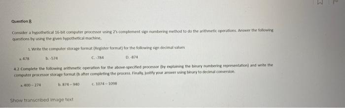 Solved Question 8 Consider a hypothetical 16-bit computer | Chegg.com