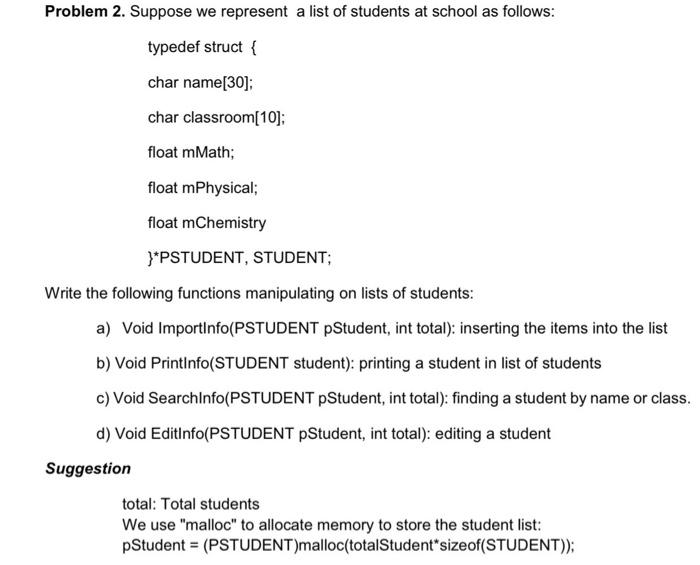 Solved Problem 2. Suppose we represent a list of students at | Chegg.com
