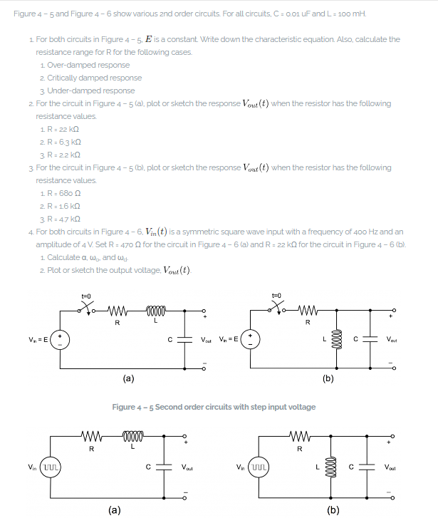 Solved (a)(b)Figure 4-5 ﻿Second order circuits with step | Chegg.com