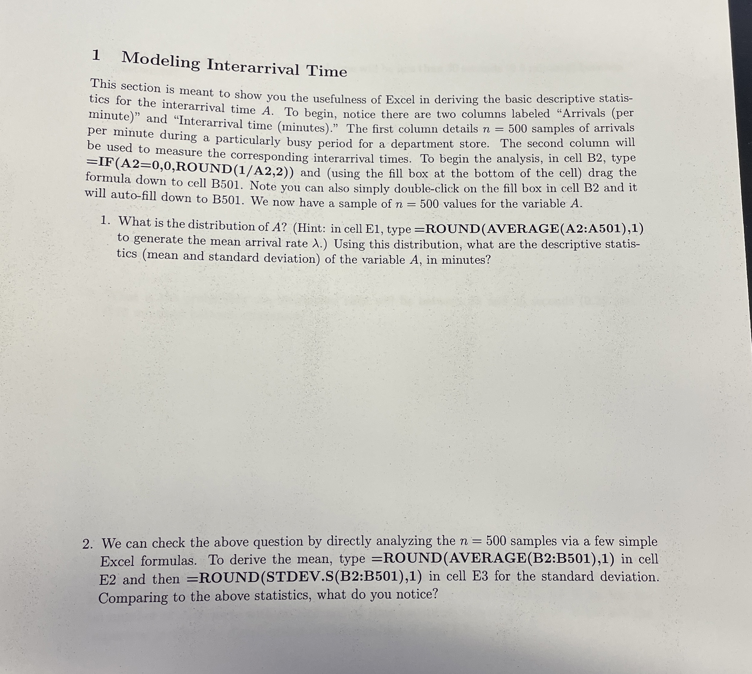 Solved 1 ﻿Modeling Interarrival TimeThis section is meant to | Chegg.com