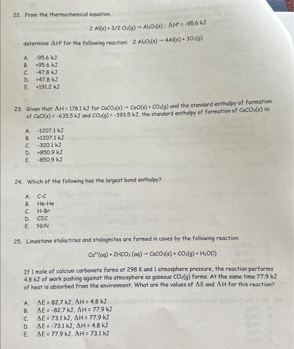 Solved 22. From the thermochemical equation. | Chegg.com