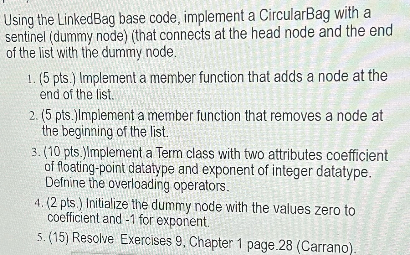 Solved Using the LinkedBag base code, implement a | Chegg.com