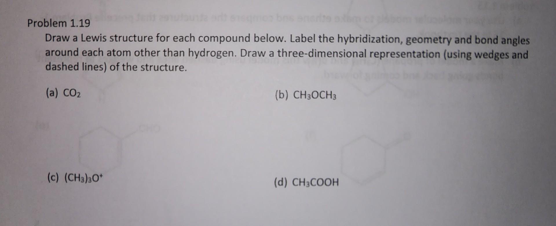 Solved Problem 1.19 Draw a Lewis structure for each compound | Chegg.com
