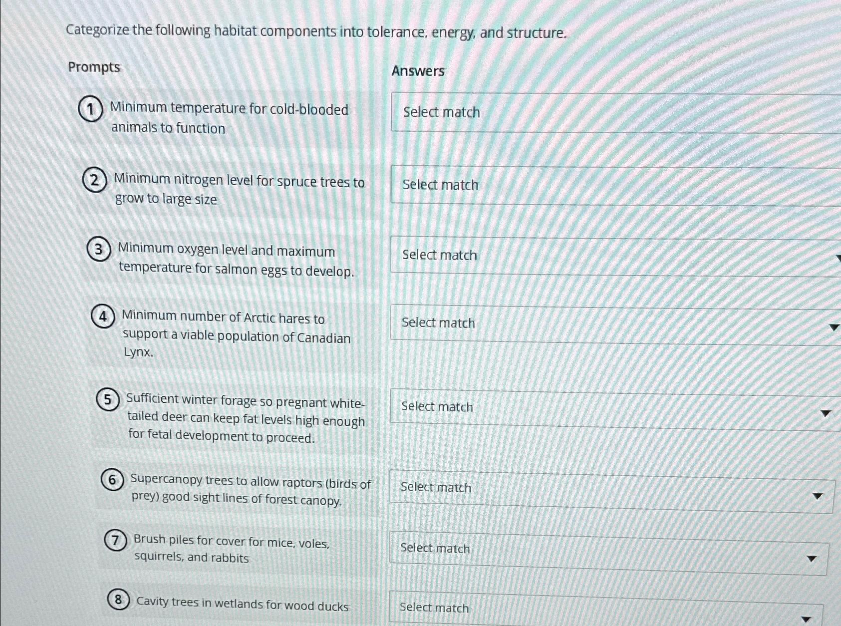 Solved Categorize the following habitat components into | Chegg.com