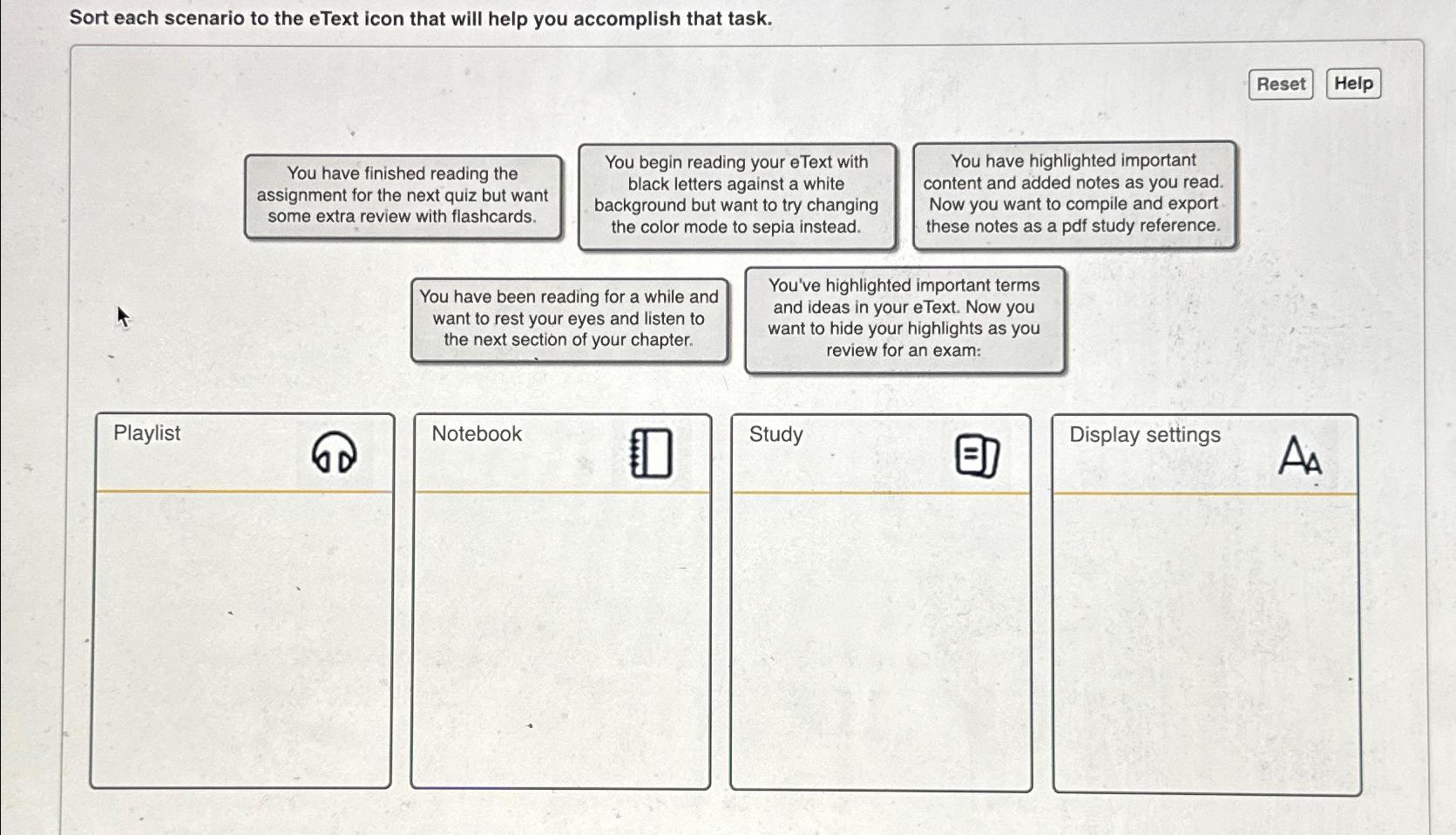 Solved Sort each scenario to the eText icon that will help | Chegg.com