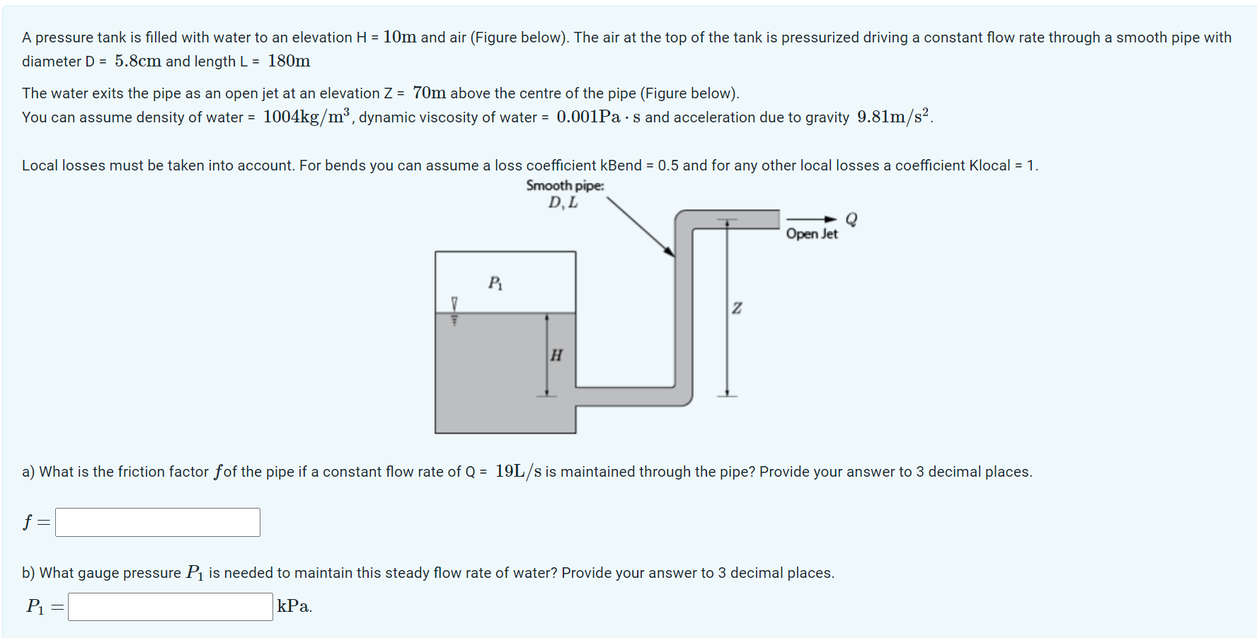 Solved diameter D=5.8cm ﻿and length L=180mThe water exits | Chegg.com
