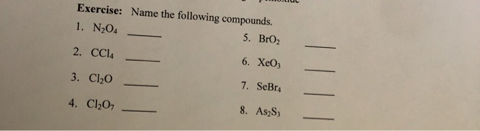 Solved Exercise: Name the following compounds. 1. N204 5. | Chegg.com