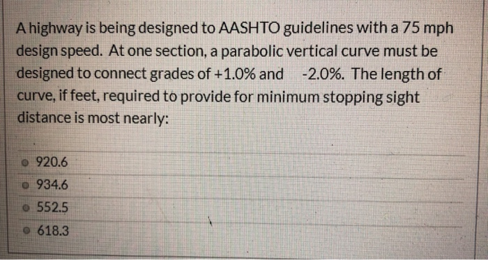 Solved A highway is being designed to AASHTO guidelines with | Chegg.com