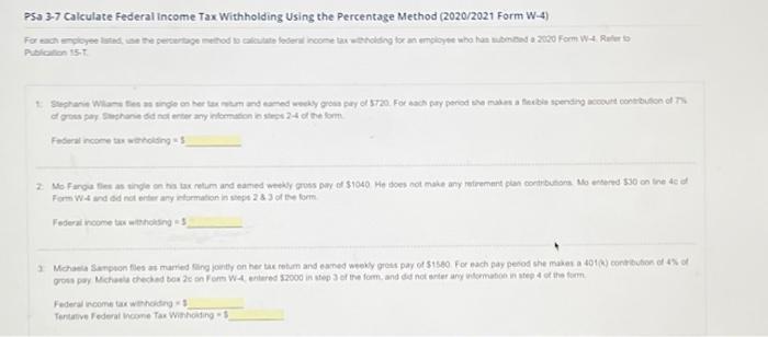 Pa 3-7 Calculate Federal Income Tax. Withholding | Chegg.com