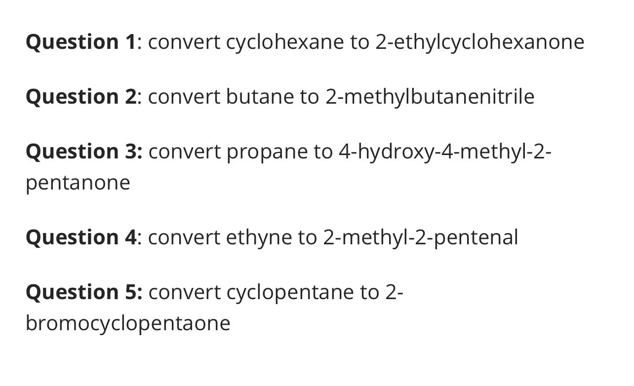 Question 1: convert cyclohexane to | Chegg.com