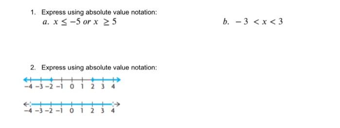 Solved 1. Express using absolute value notation: a. x