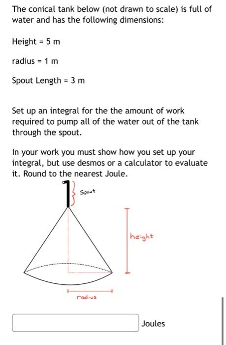 Solved The conical tank below (not drawn to scale) is full | Chegg.com