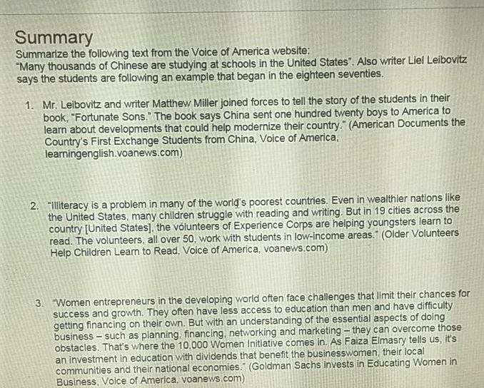 Solved Summary Summarize the following text from the Voice | Chegg.com
