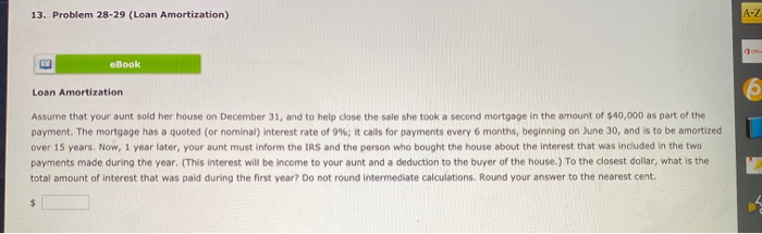 Solved 13. Problem 28-29 (Loan Amortization) eBook Loan | Chegg.com