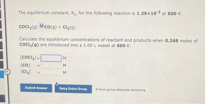 Solved The equilibrium constant, Kc for the following | Chegg.com