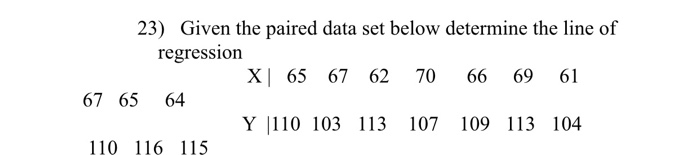 Solved 23) Given the paired data set below determine the | Chegg.com