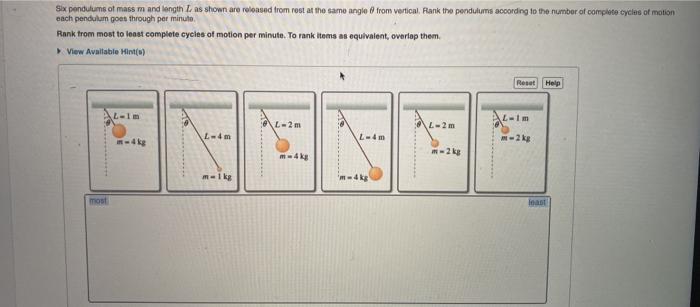 Solved Six pendulums of mass m and length Las shown are | Chegg.com