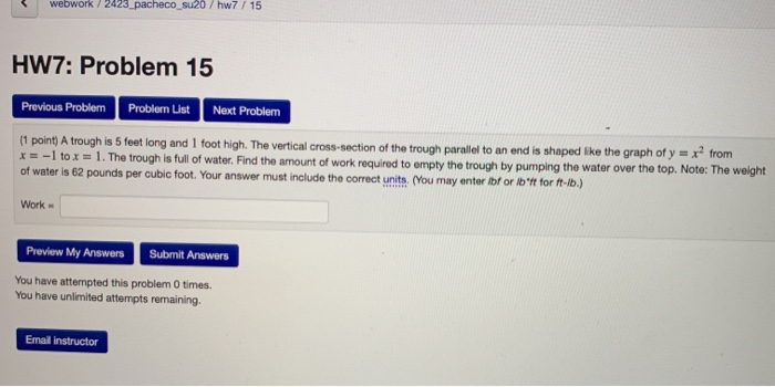 Solved webwork / 2423_pacheco_su20 / hw7 / 15 HW7: Problem | Chegg.com