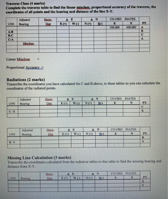 Solved A closed traverse was run from A to B, then C and | Chegg.com