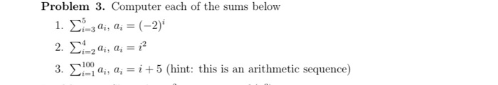 Solved Problem 3. Computer each of the sums below 1. 2-3 di, | Chegg.com
