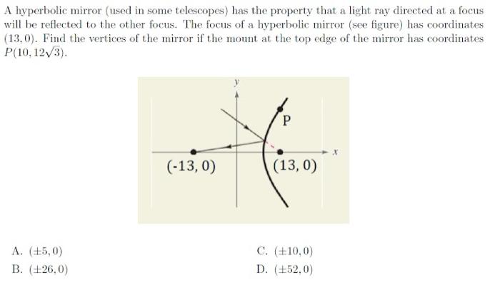 Solved A hyperbolic mirror (used in some telescopes) has the | Chegg.com