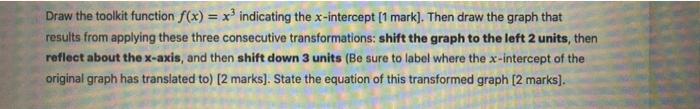 Solved Draw the toolkit function f(x)=x3 indicating the | Chegg.com
