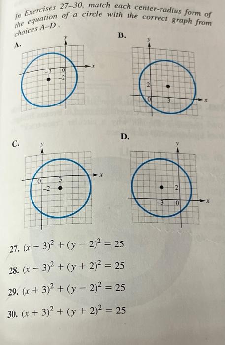 Solved In Exercises 27-30, match each center-radius form of | Chegg.com