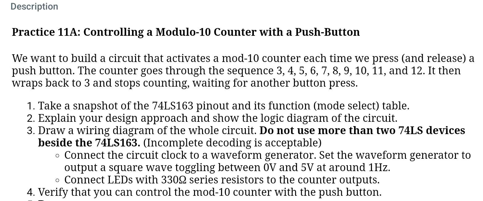 Solved Practice 11A: Controlling a Modulo-10 Counter with a | Chegg.com