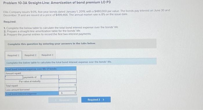 Solved Problem 10-3A Straight-Line: Amortization of bond | Chegg.com